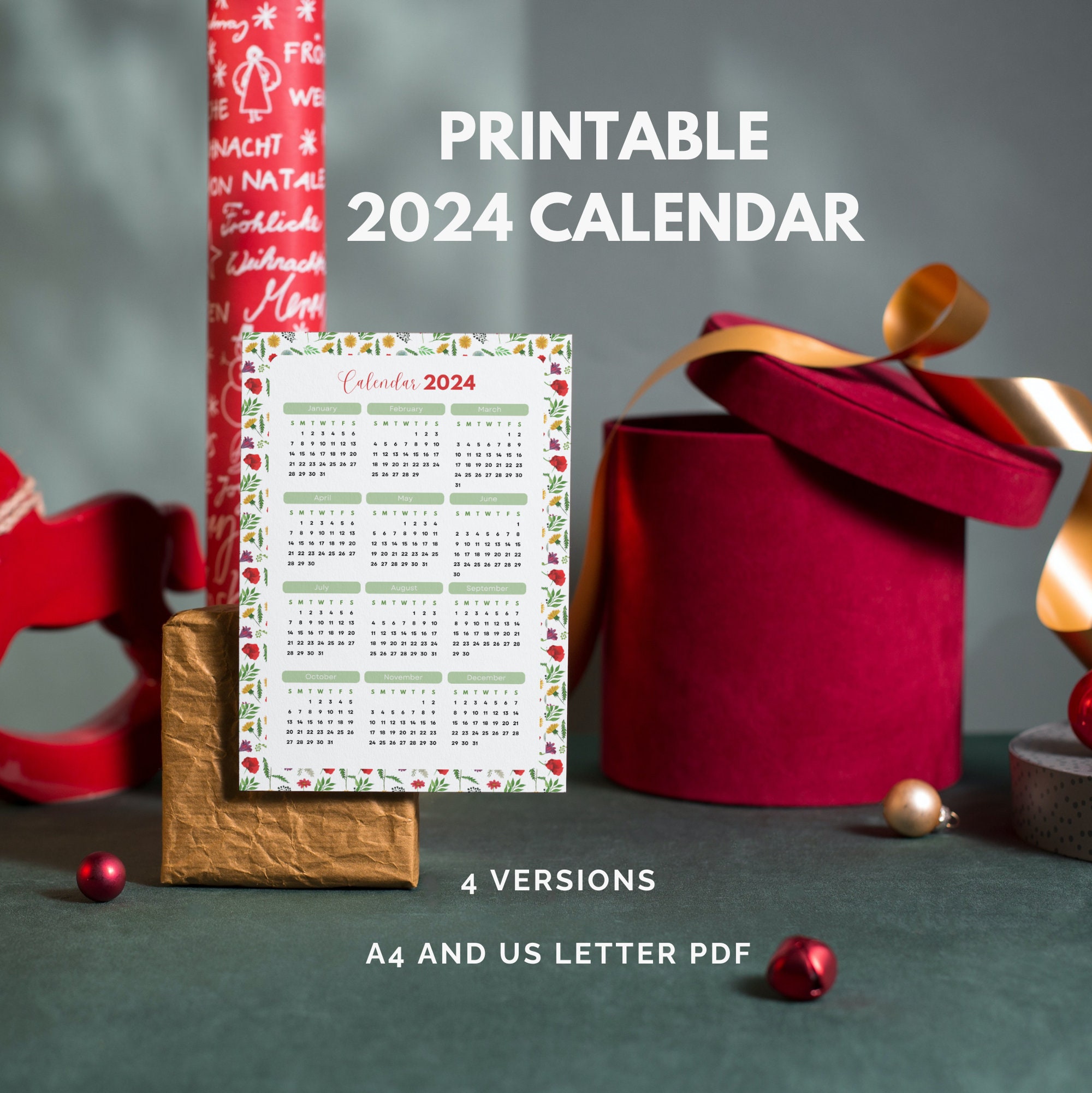 2024 Printable Wall Calendar Stylish Year Calendar A4 & US Letter Sizes ...