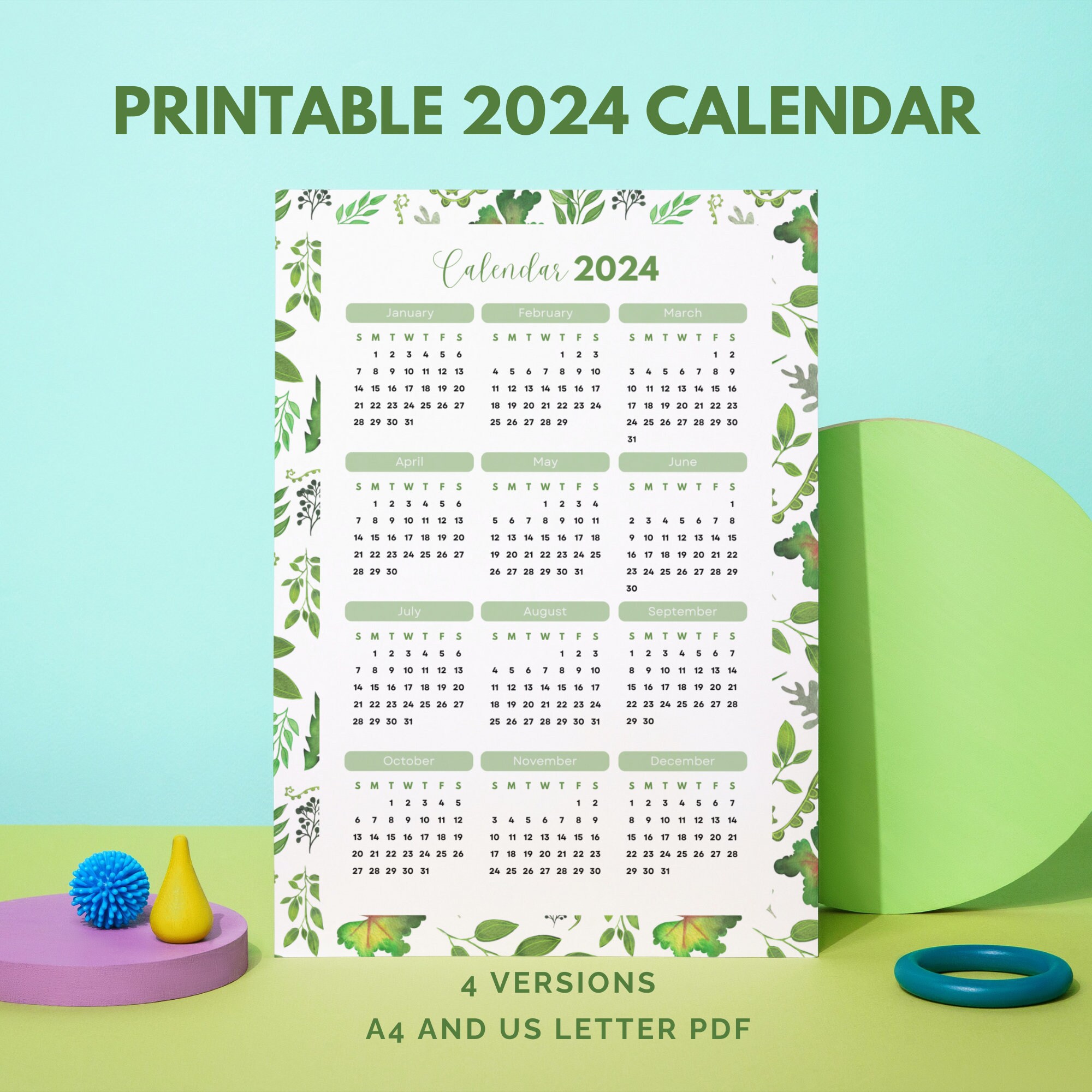 2024 Printable Wall Calendar Stylish Year Calendar A4 & US Letter Sizes ...