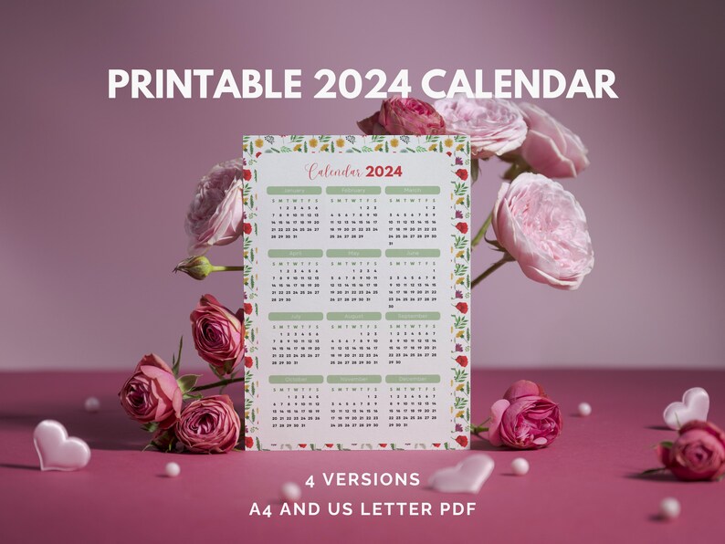 2024 Printable Wall Calendar Stylish Year Calendar A4 & US Letter Sizes ...