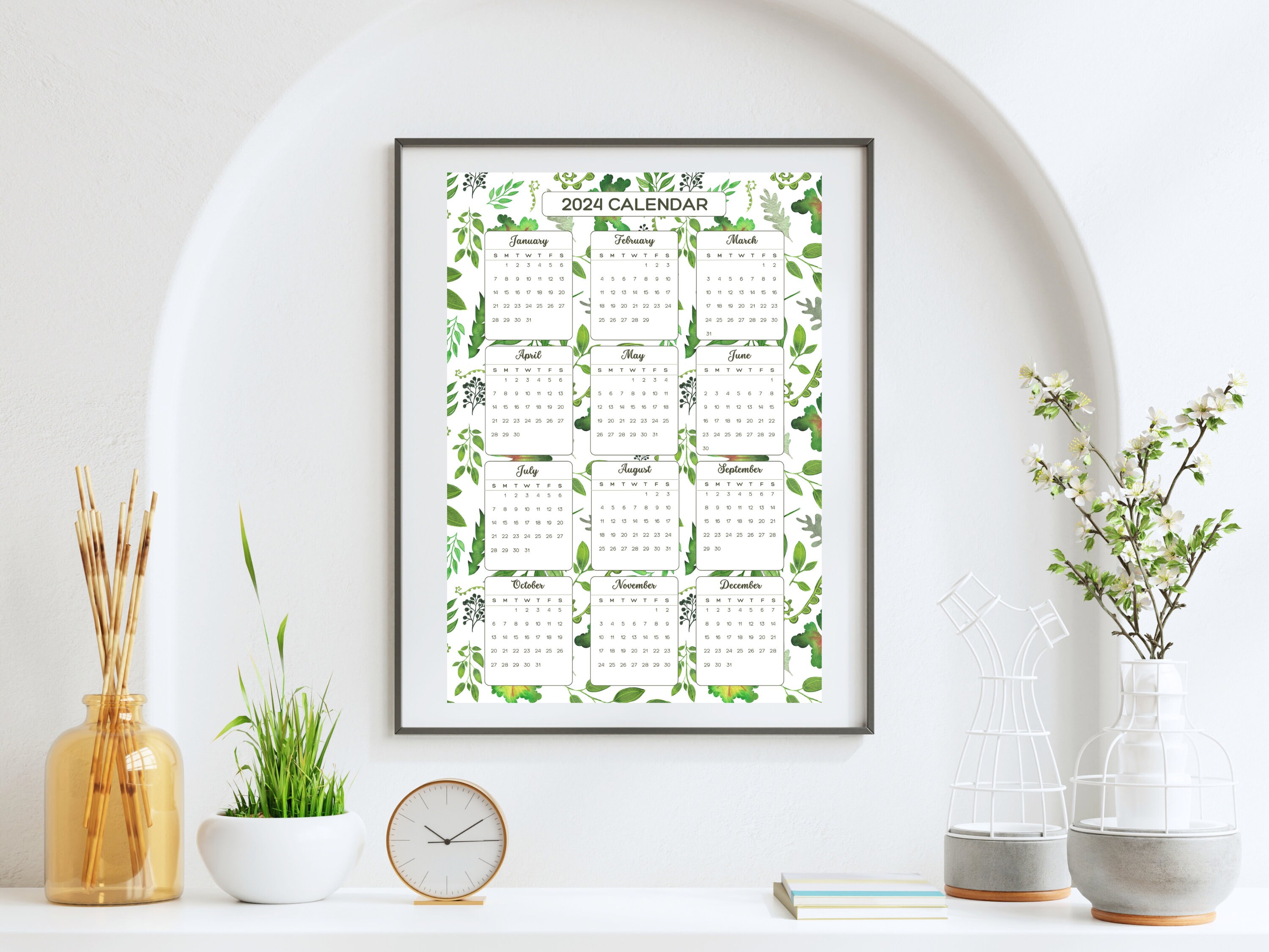 Printable 2024 Calendar Original Watercolor Illustrations One Page ...