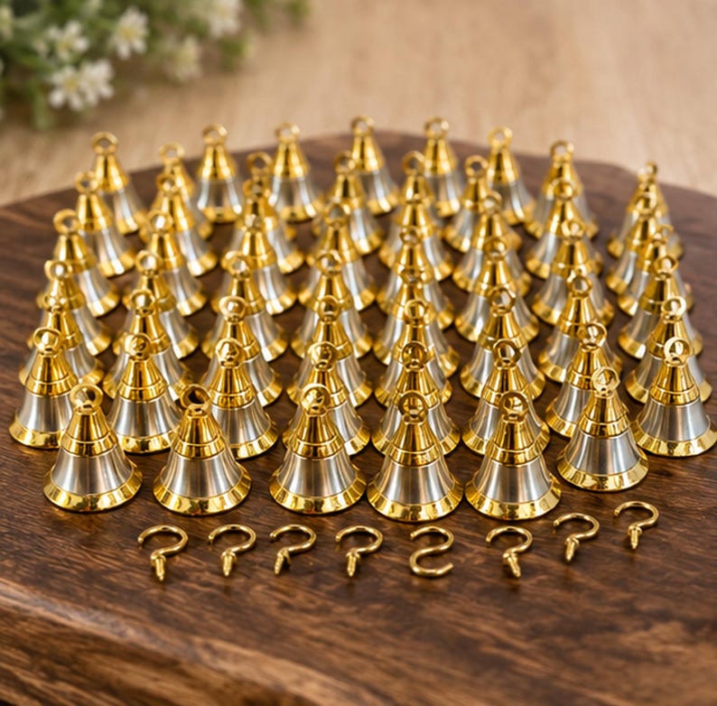 Buy 50 Christmas Decor Brass Bells Golden Wall Hanging for Pooja Mandir ...