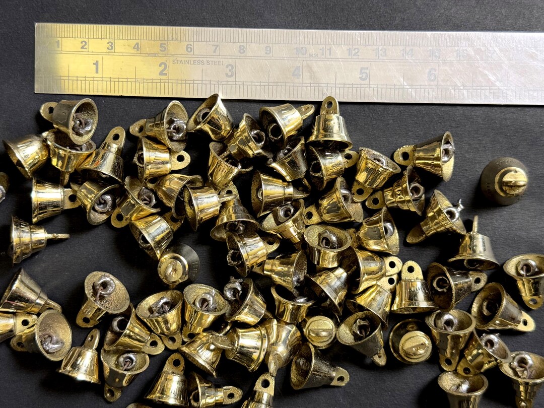 12 Golden Solid Brass Chime Small Bells for Crafts Garlands Jingle Bell ...