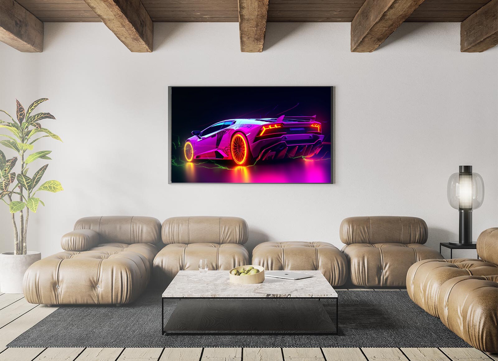 Lamborghini Neon Pink, Digital Print, Car Reflection, Lambo, Neon Pink ...