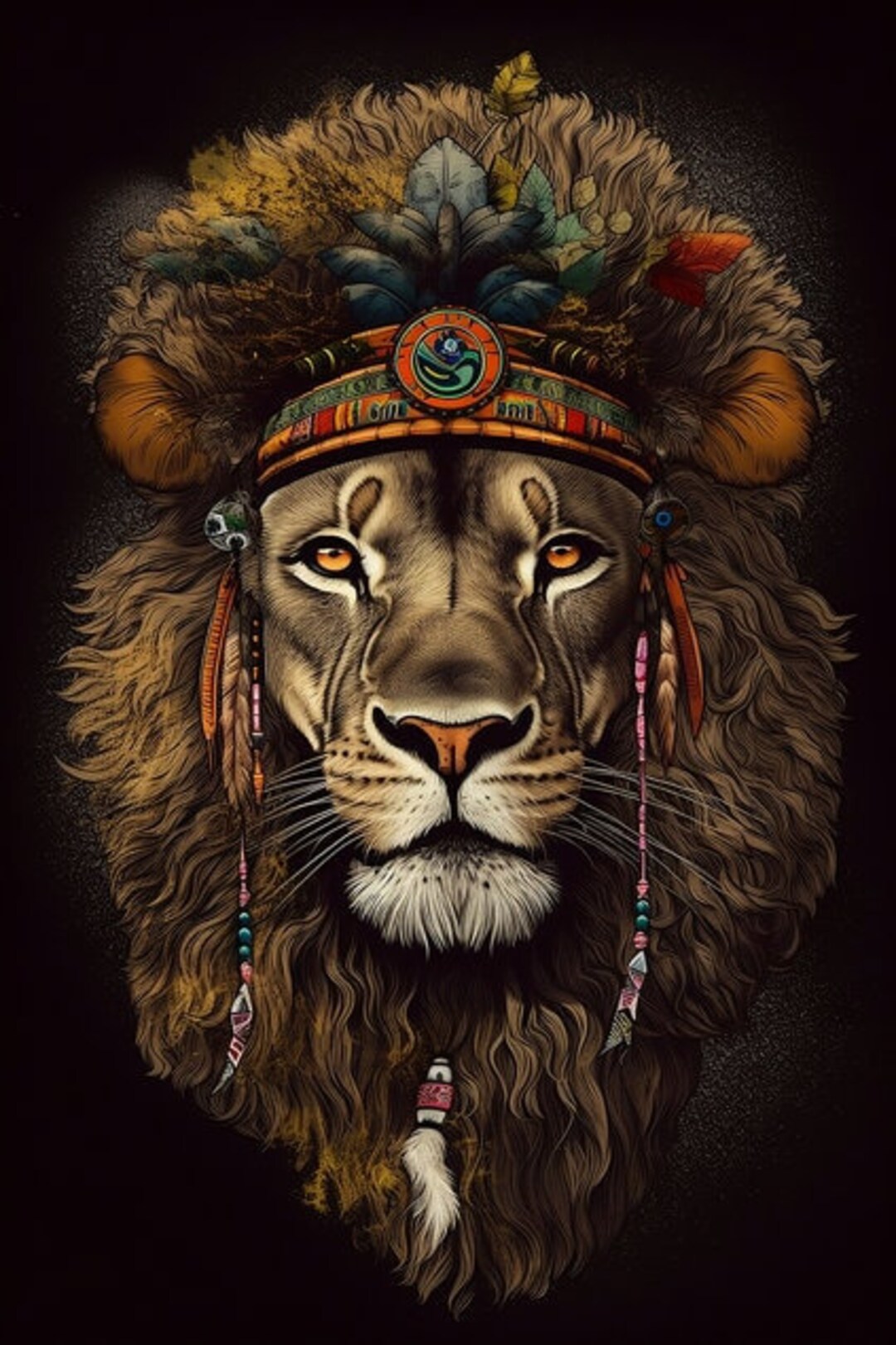 Lion Indian Chief, Native American Lion, Digital Print, High Resolution ...
