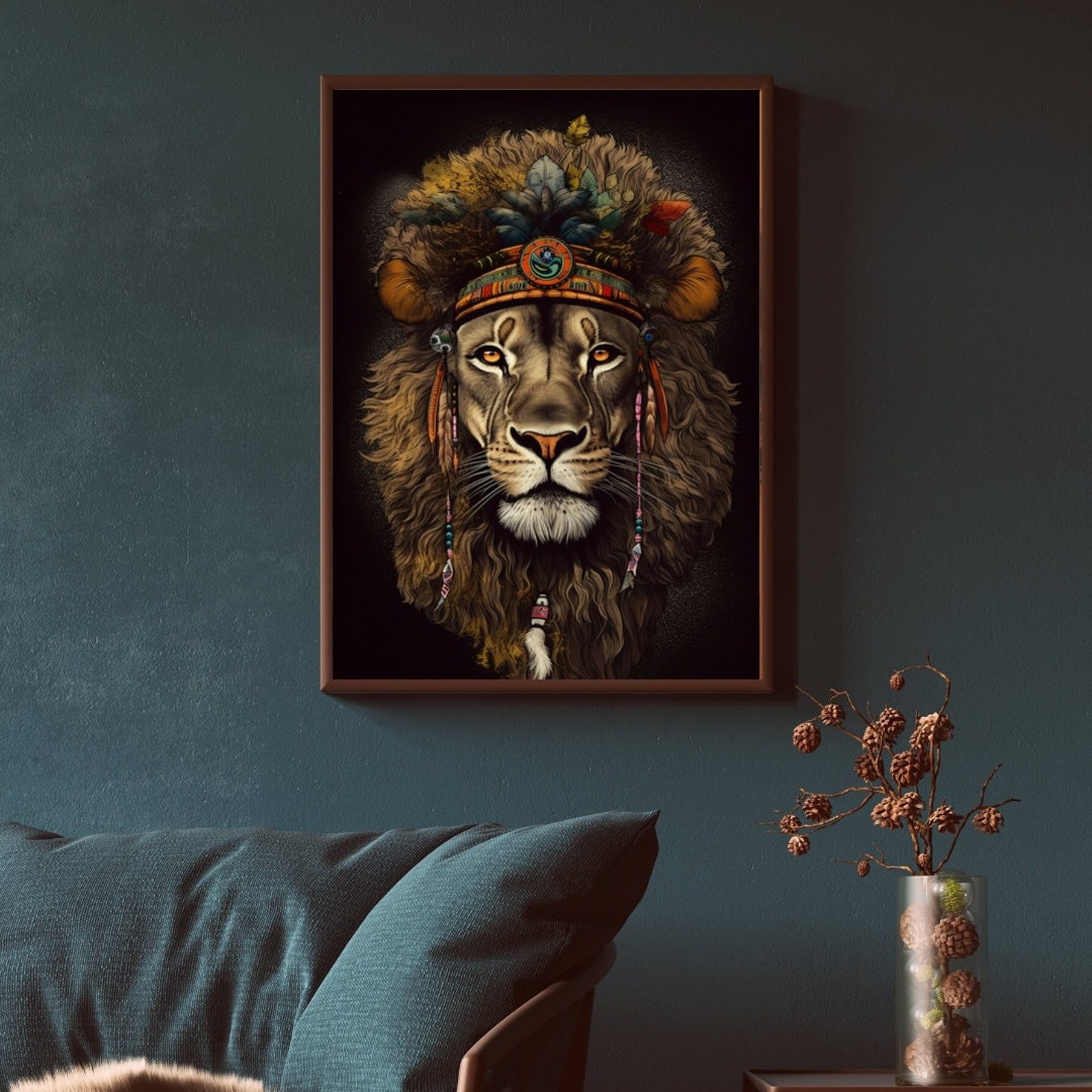 Lion Indian Chief, Native American Lion, Digital Print, High Resolution ...