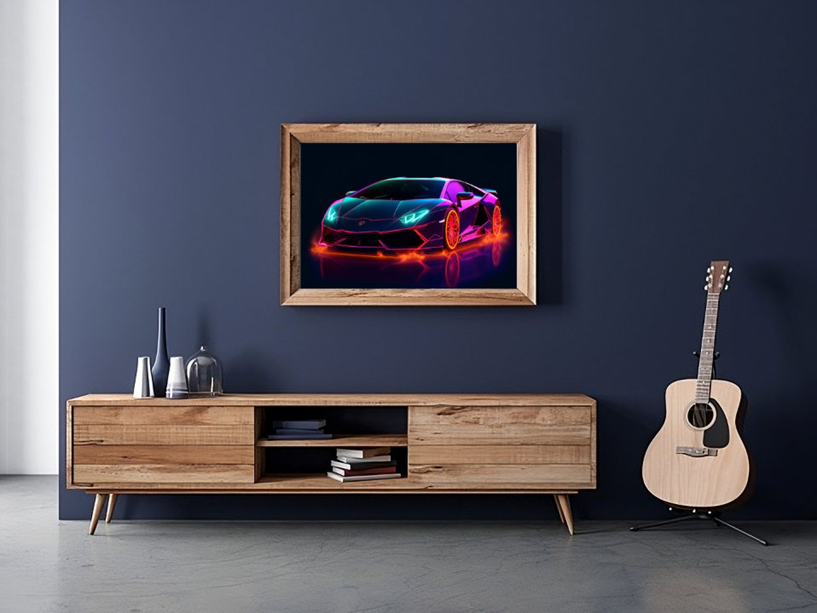 Lamborghini Neon, Digital Art, Digital Print, Neon Car, Neon Lights ...