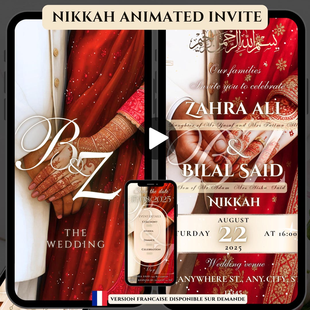 Muslim Wedding Animated Invitation| Red&gold|floral|3 Parts| Nikkah ...