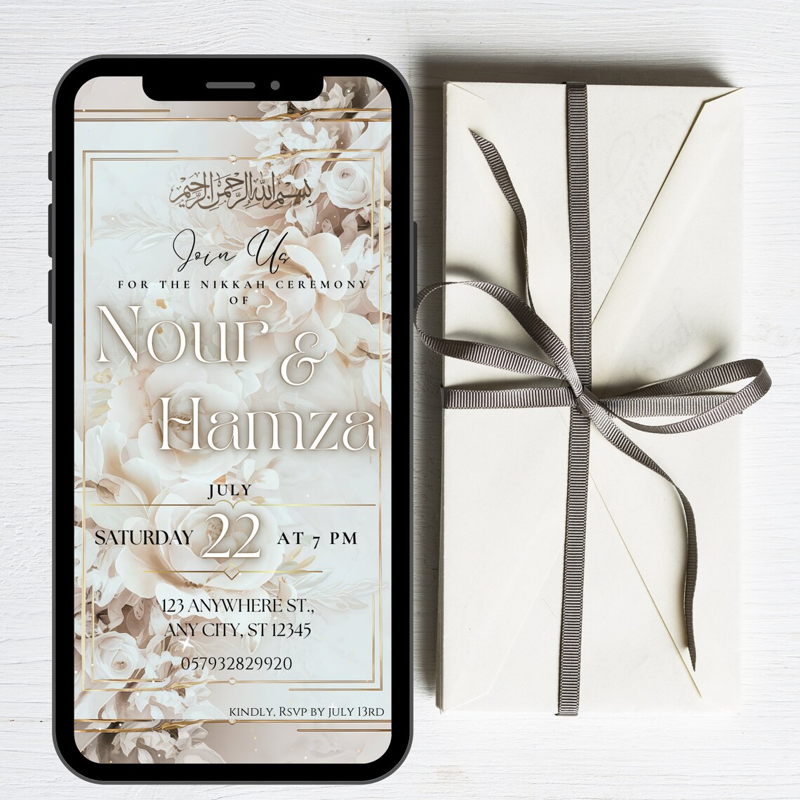 Muslim Wedding Animated Invitation| Beige&gold|floral|2 Parts| Nikkah ...