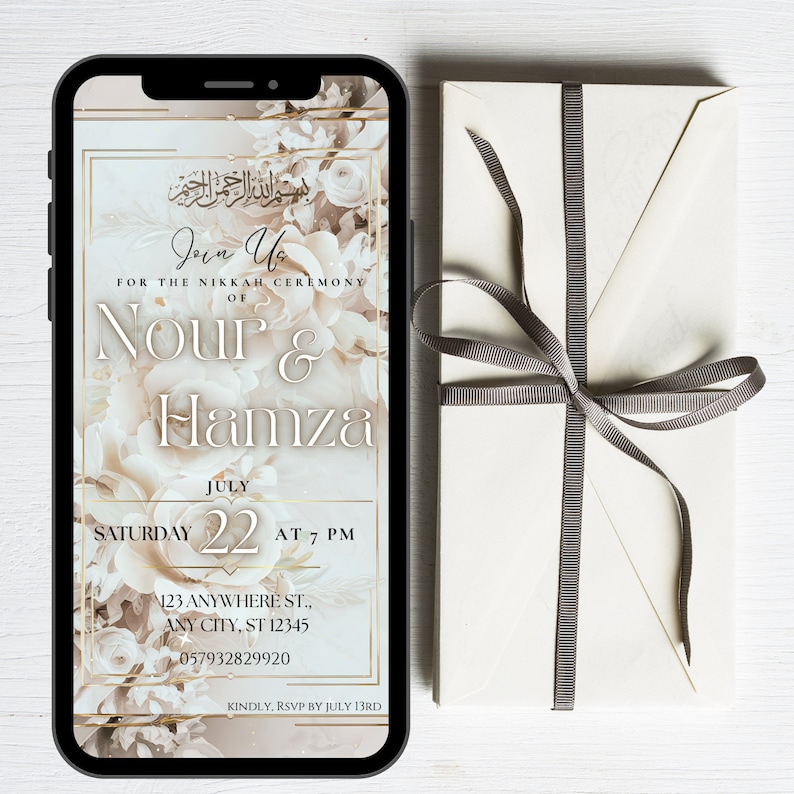 Muslim Wedding Animated Invitation| Beige&gold|floral|2 Parts| Nikkah ...