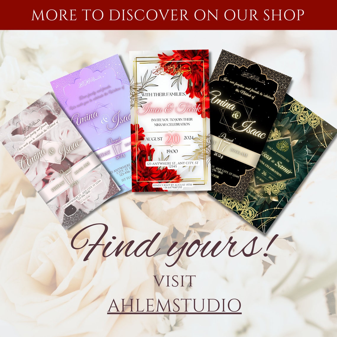 Muslim Wedding Animated Invitation Beige&goldfloral2 Parts Nikkah ...