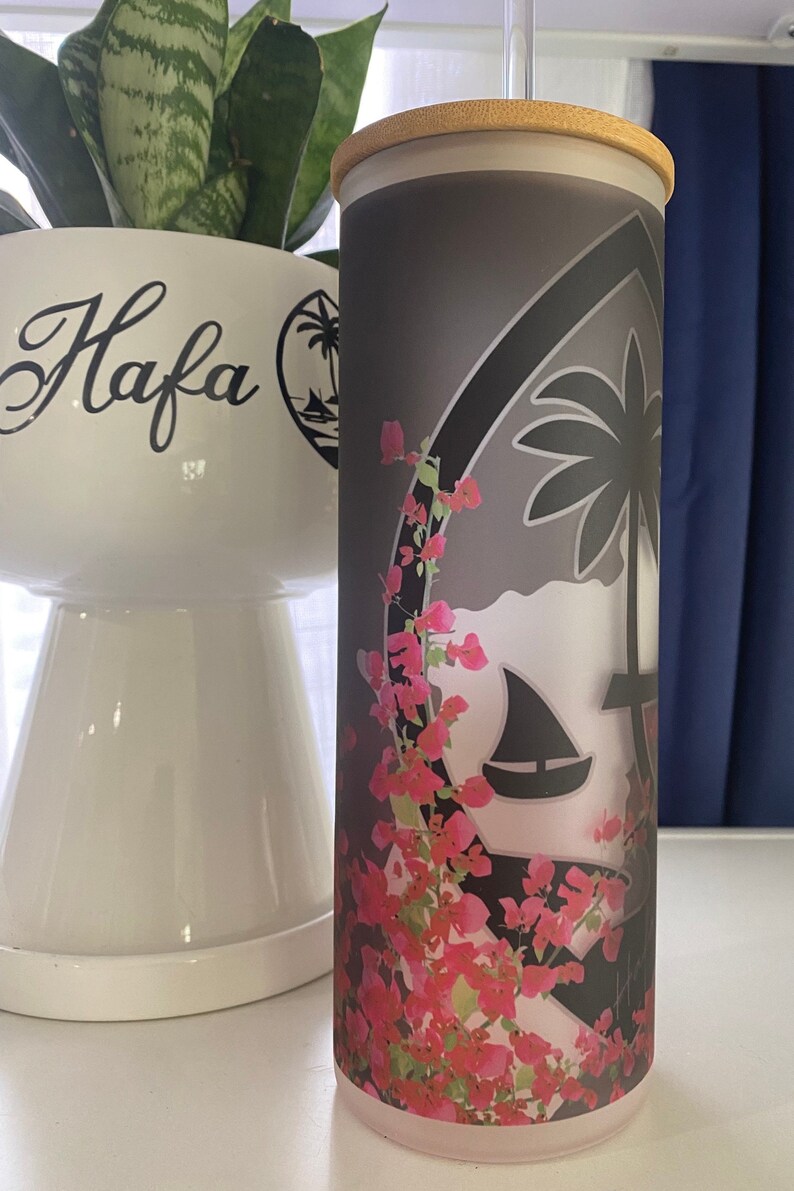 25oz Hafa Adai Frosted Glass Cup Designed With a Guam Seal, Island of ...