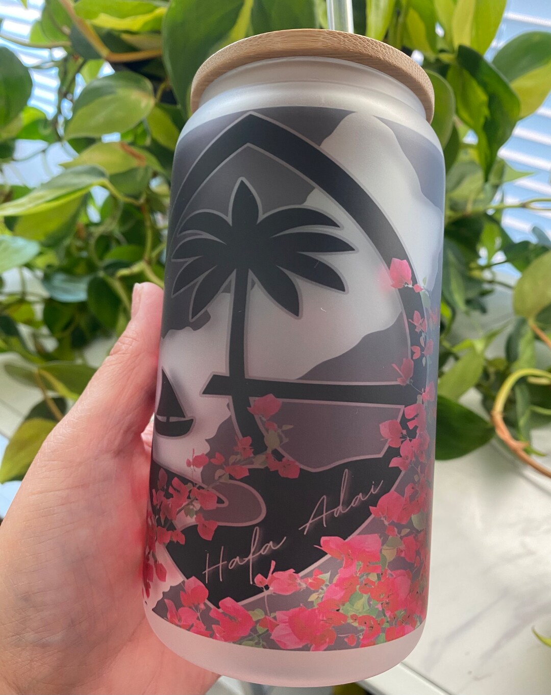 18oz Hafa Adai Frosted Glass Cup Designed With a Guam Seal, Island of ...