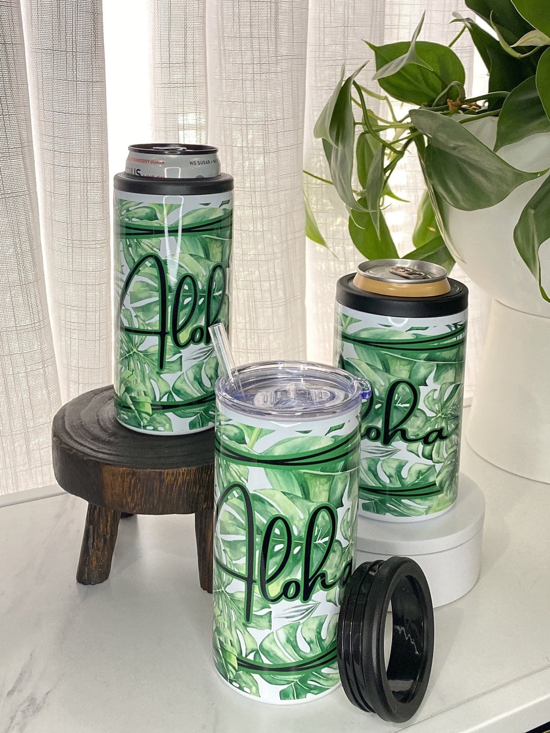 Aloha Tropical Leaves Sublimated Can Cooler for Regular and Skinny Cans ...