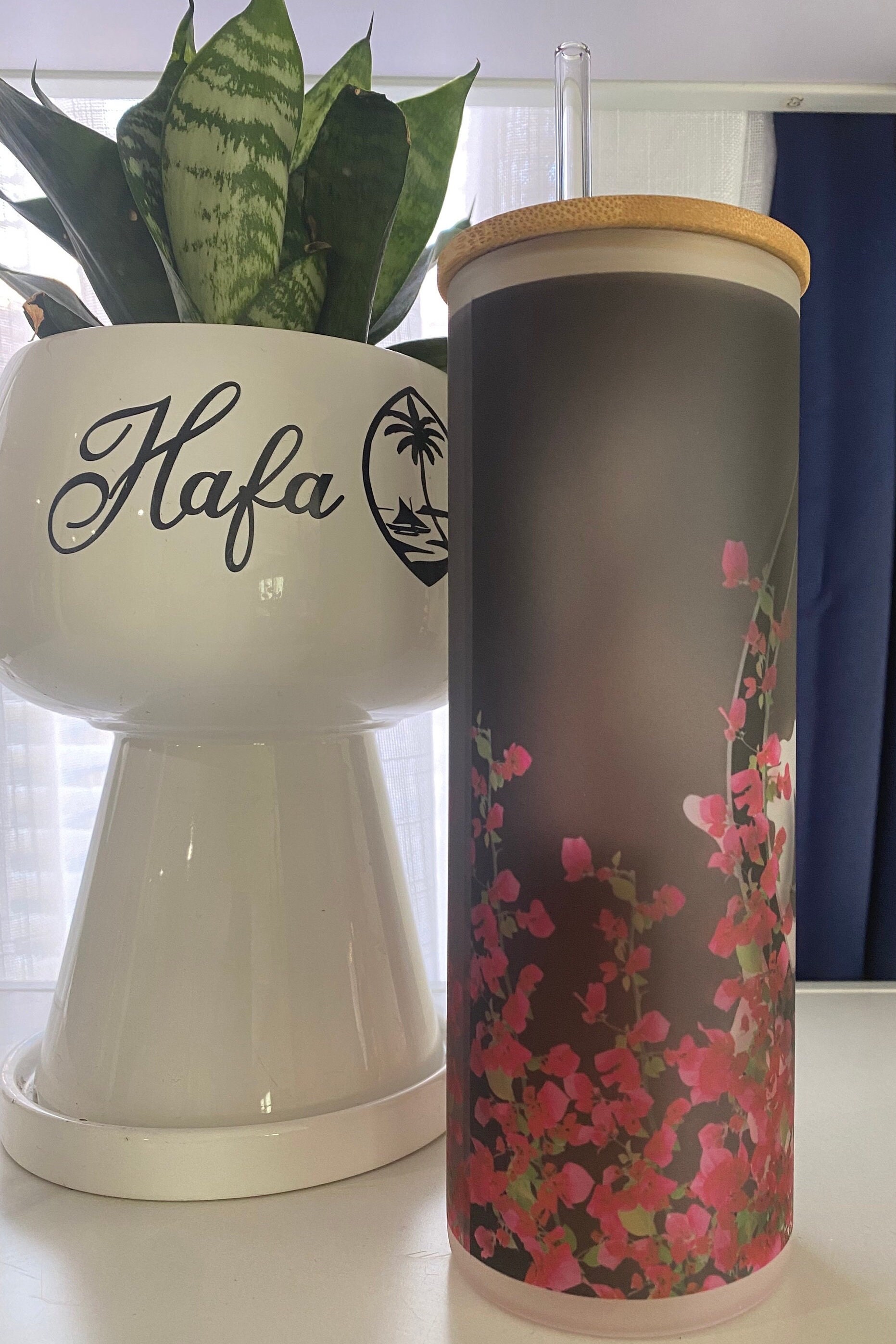 25oz Hafa Adai Frosted Glass Cup Designed With a Guam Seal, Island of ...