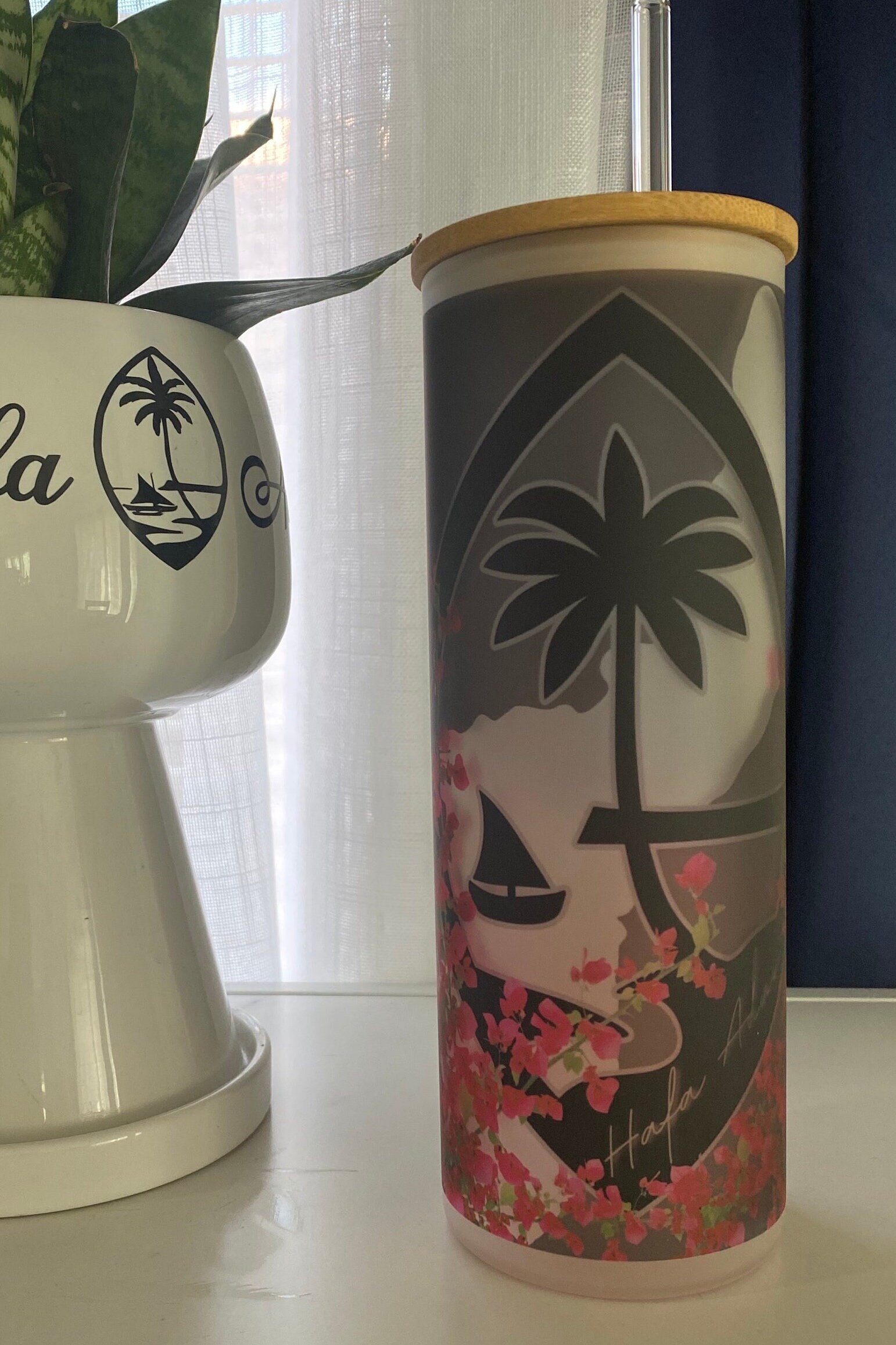 25oz Hafa Adai Frosted Glass Cup Designed With a Guam Seal, Island of ...