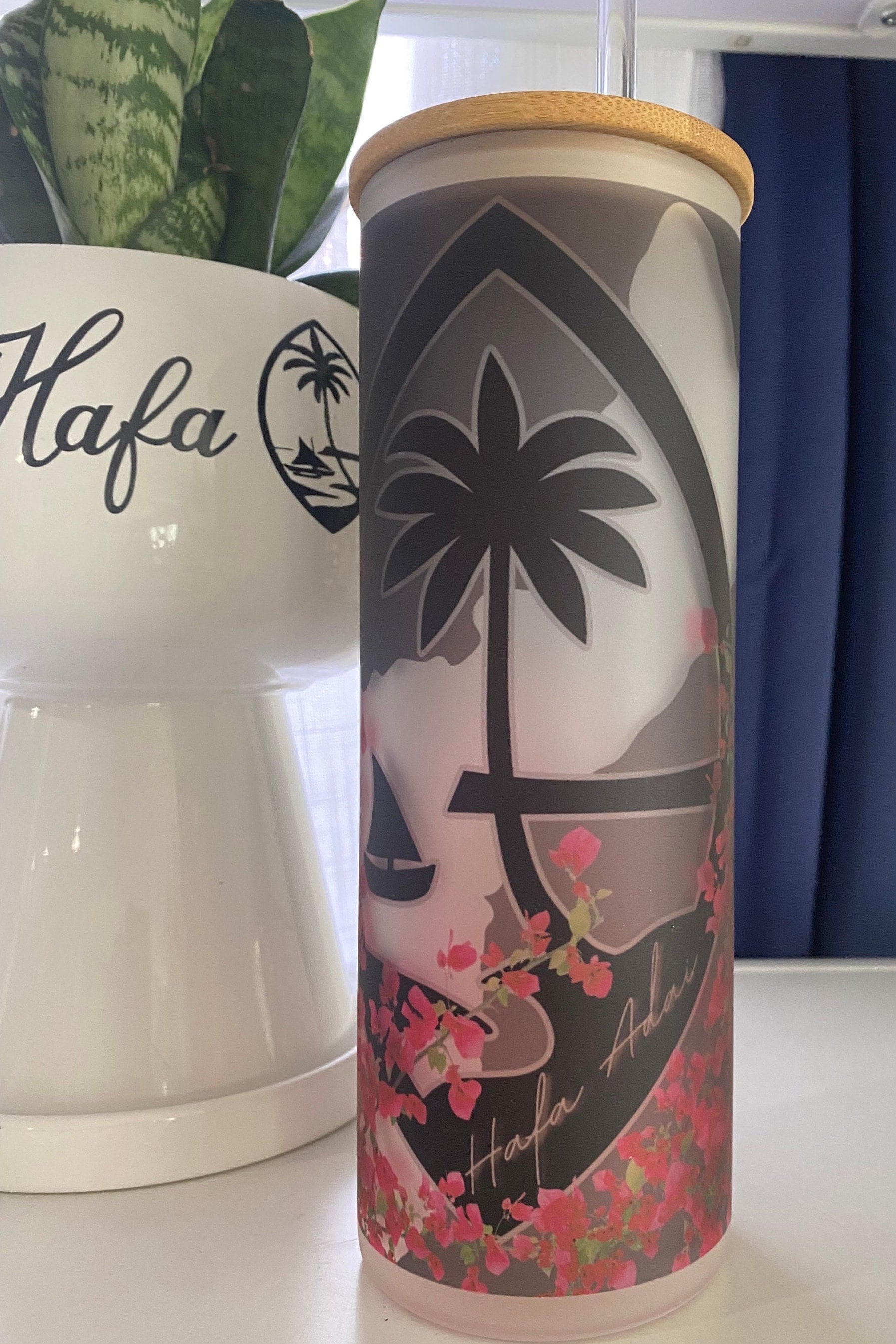 25oz Hafa Adai Frosted Glass Cup Designed With a Guam Seal, Island of ...