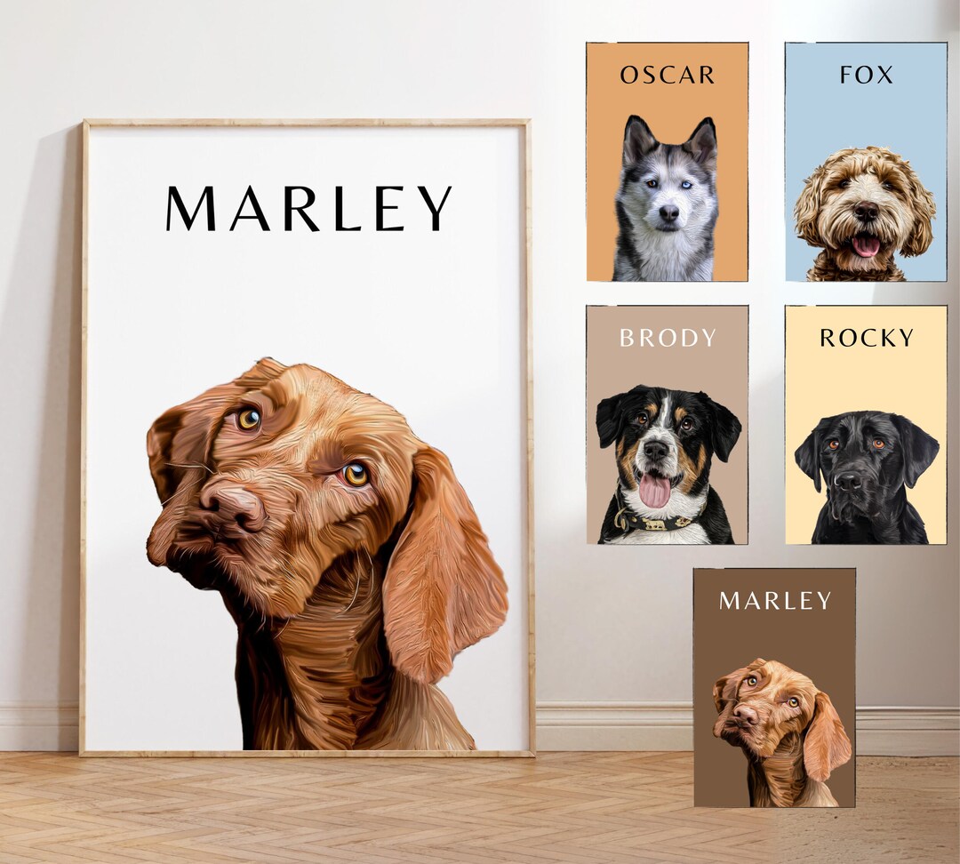 Pet Portrait Custom and Personalized, Pet Dog Wall Art, DIGITAL ...