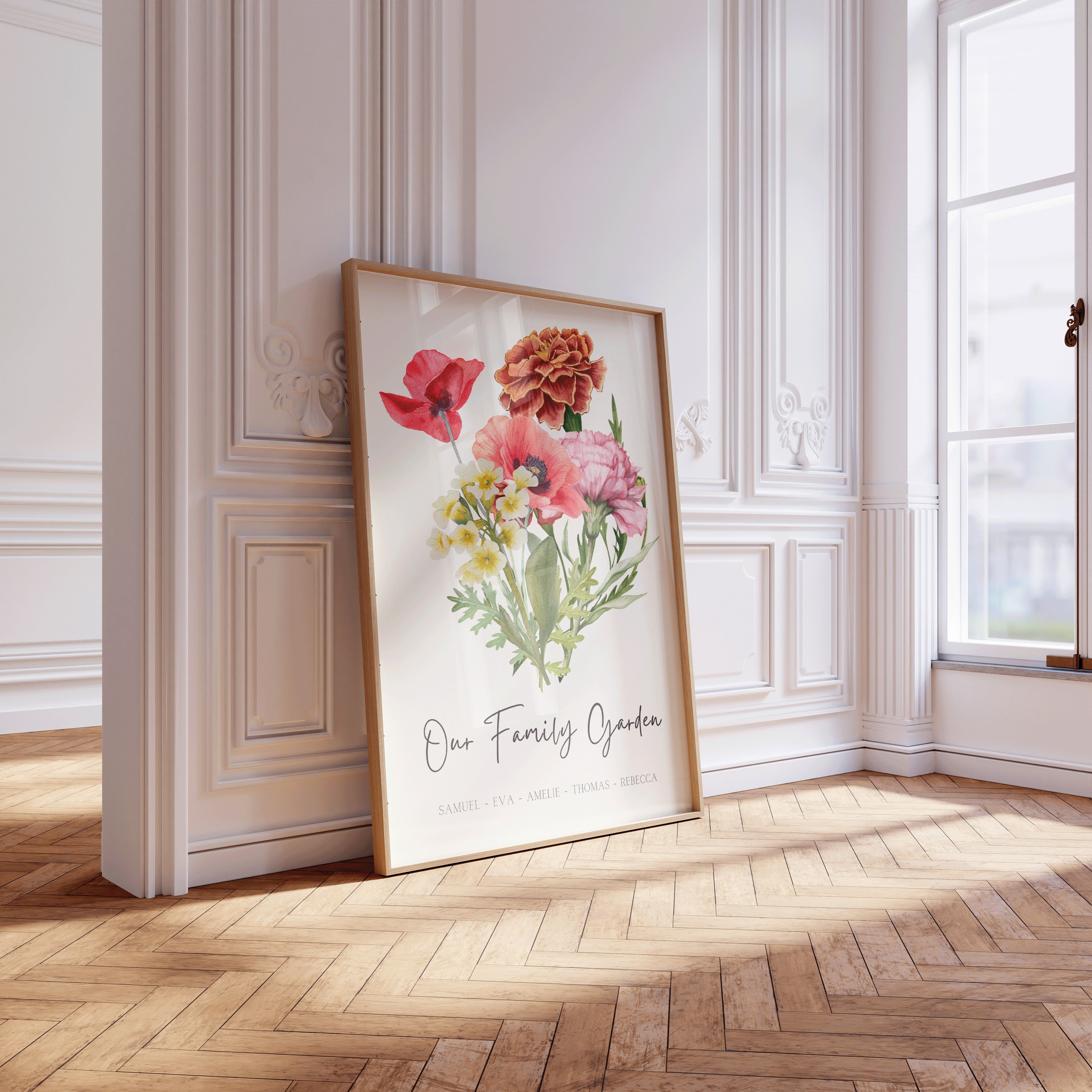 Birth Flower Family Bouquet, Birth Month Flower Art Custom, Hand Drawn ...