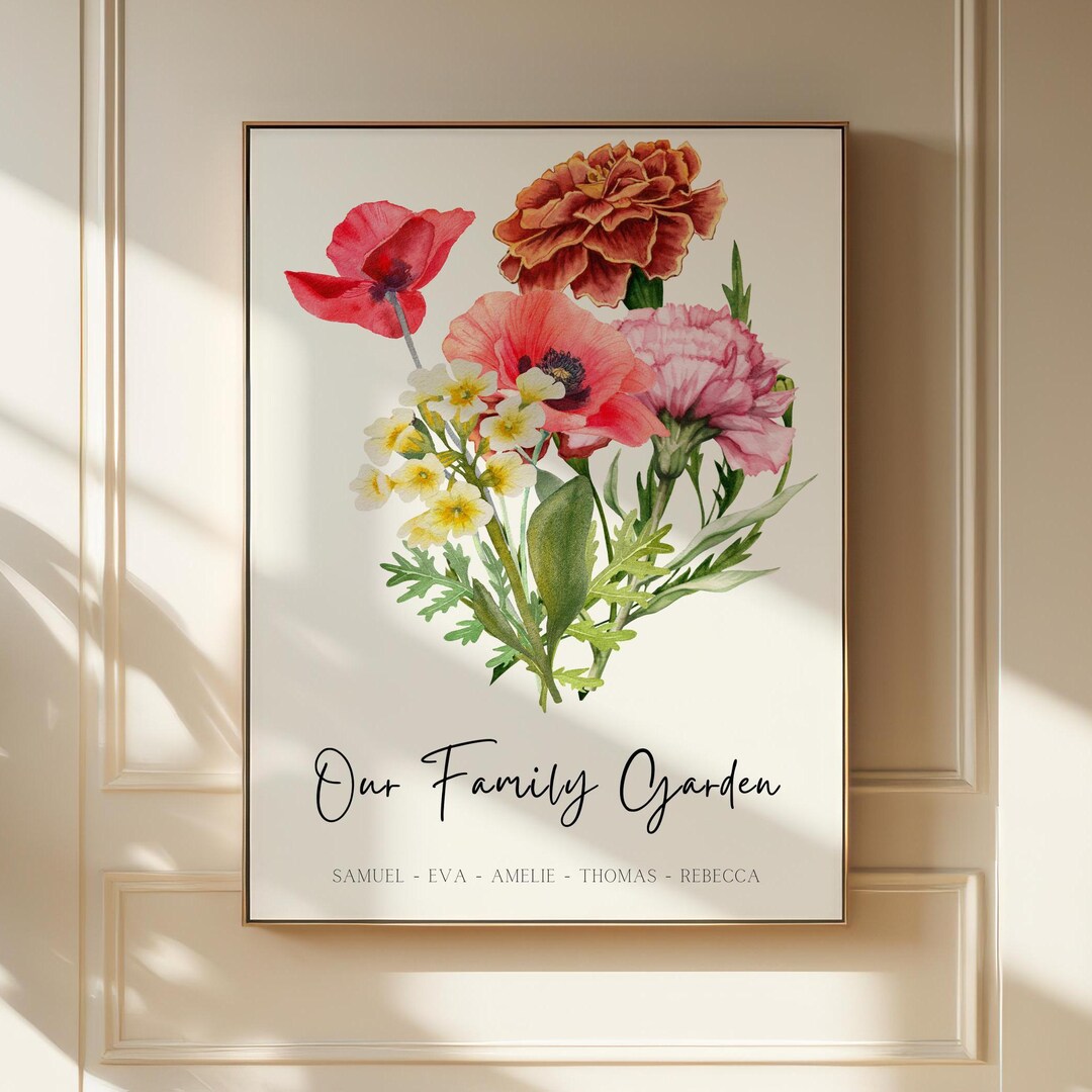 Family Birth Flower Bouquet Print | Birth Month Family Gift | Mother's ...