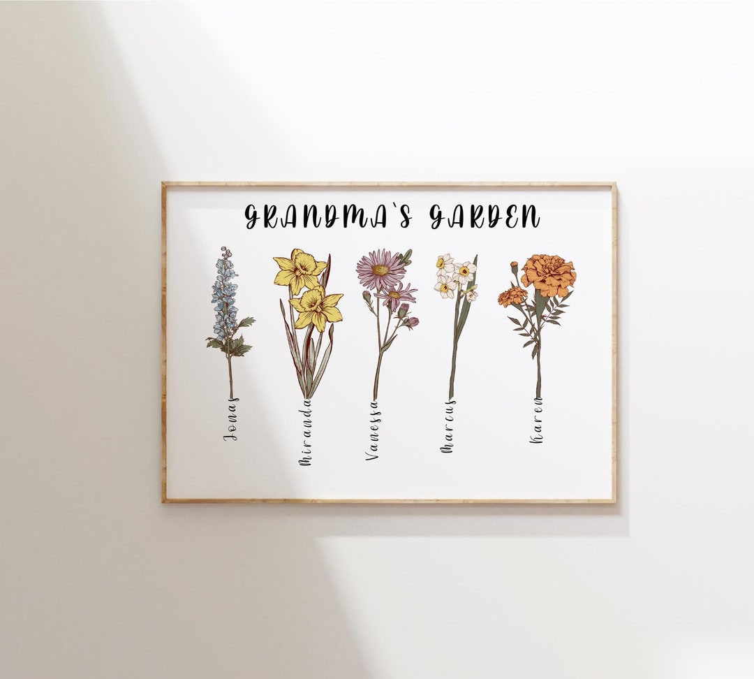 Birth Flower Family Bouquet, Birth Month Flower Art Custom, Hand Drawn ...