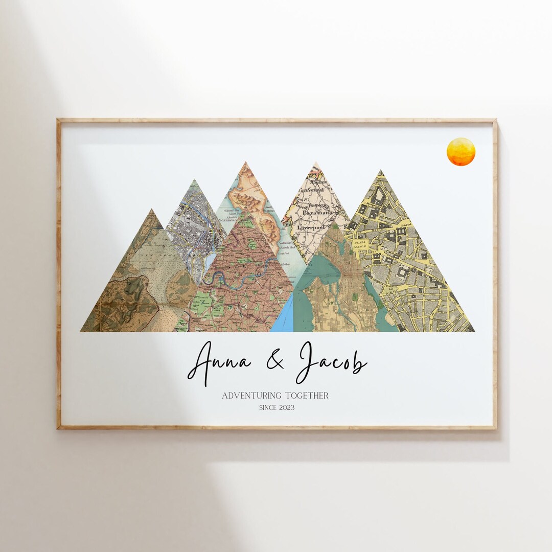 Couples Map Gift | Adventuring Together Map | Milestone Anniversary ...