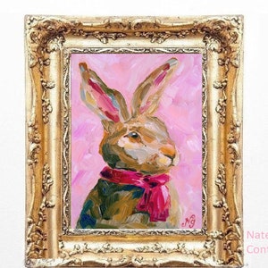 Rabbit Oil Painting Bunny Original Art Canvas Bunny Pink Impressionist ...