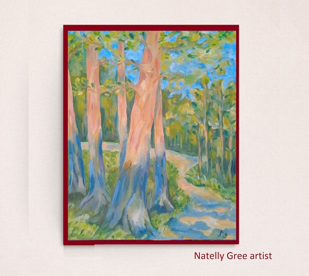 Forest Oil Painting Pine Forest Original Art Green Landscape Canvas ...