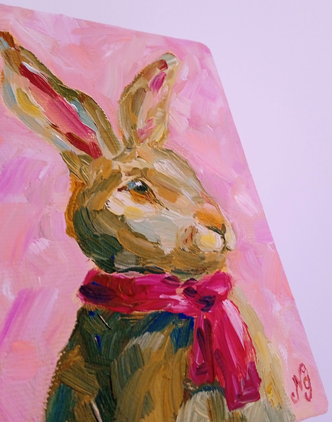Rabbit Oil Painting Bunny Original Art Canvas Bunny Pink Impressionist ...