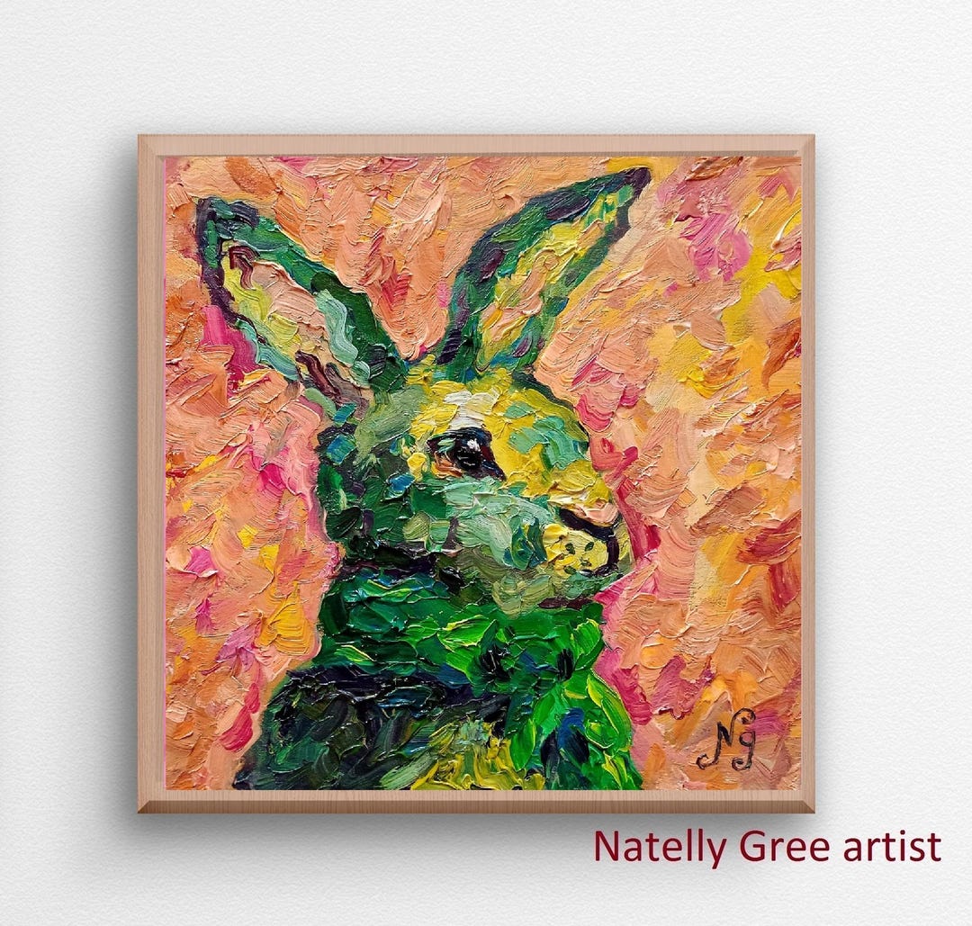 Bunny Oil Painting Rabbit Original Art Small Artwork Bunny Red ...