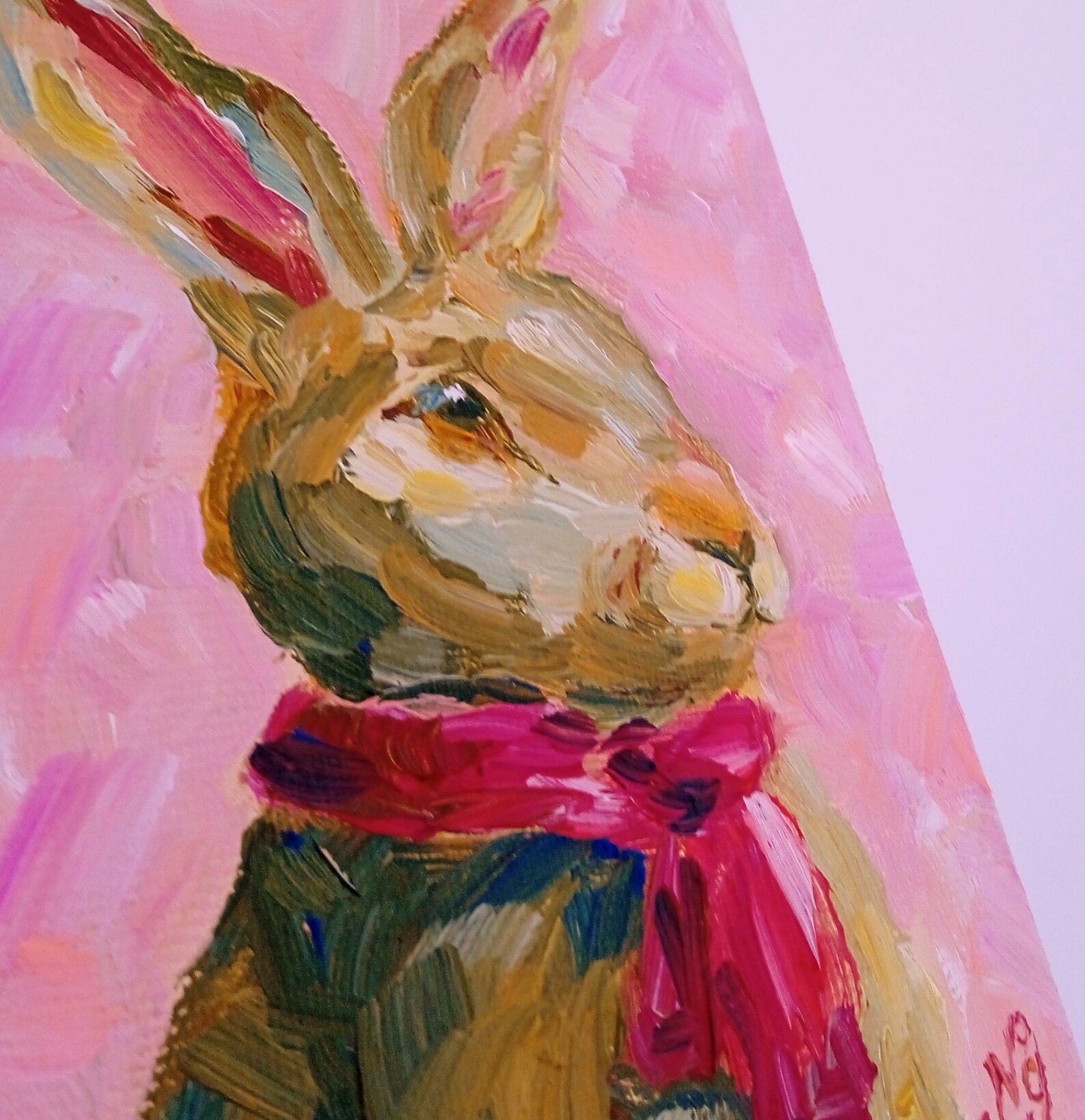 Rabbit Oil Painting Bunny Original Art Canvas Bunny Pink Impressionist ...
