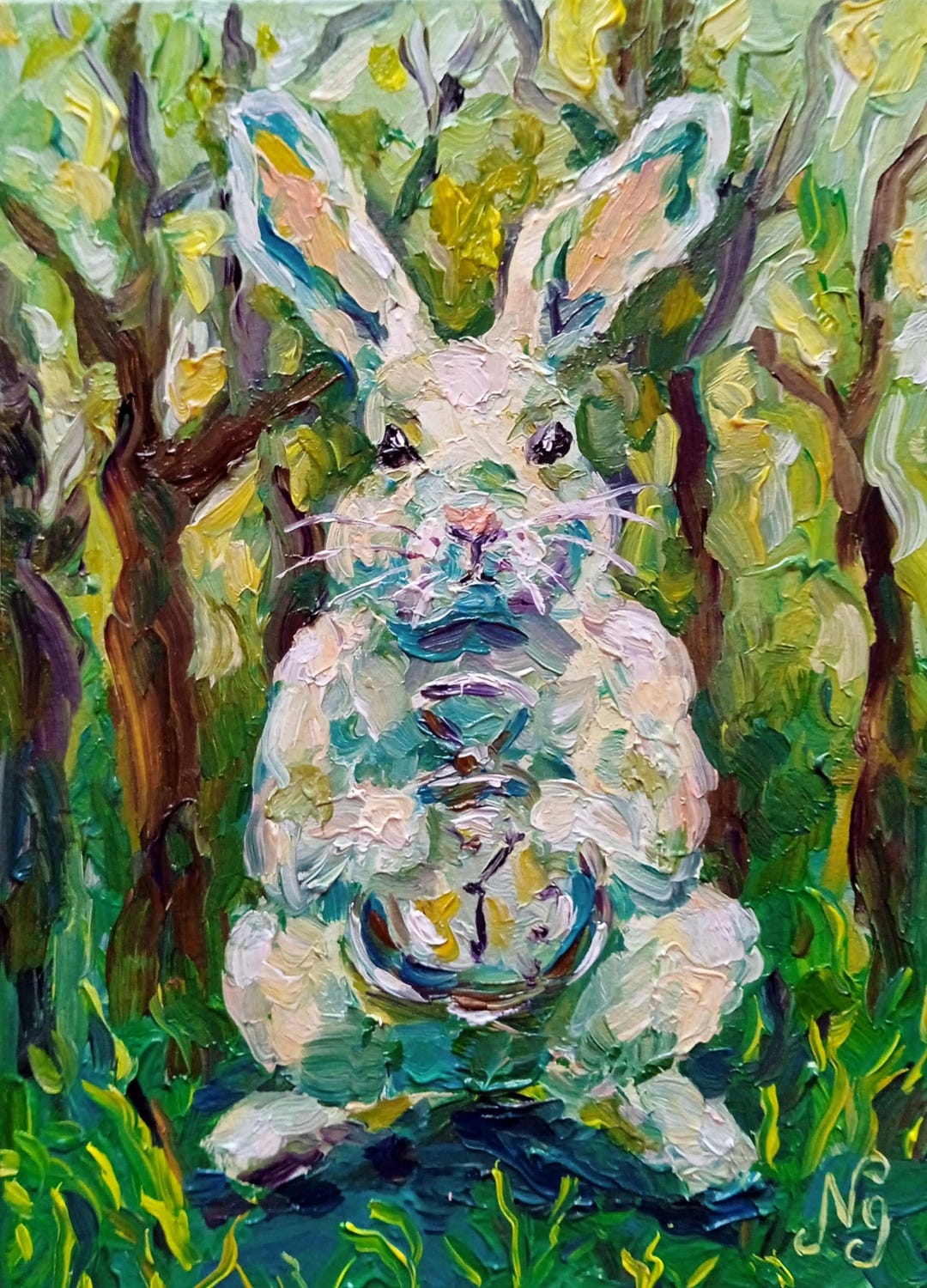 White Rabbit Oil Painting Animal Original Art Easter Bunny ...