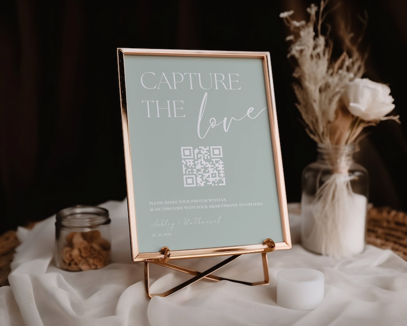 Sage Green Wedding QR Code Sign Template Photo Album Sharing QR Wedding ...