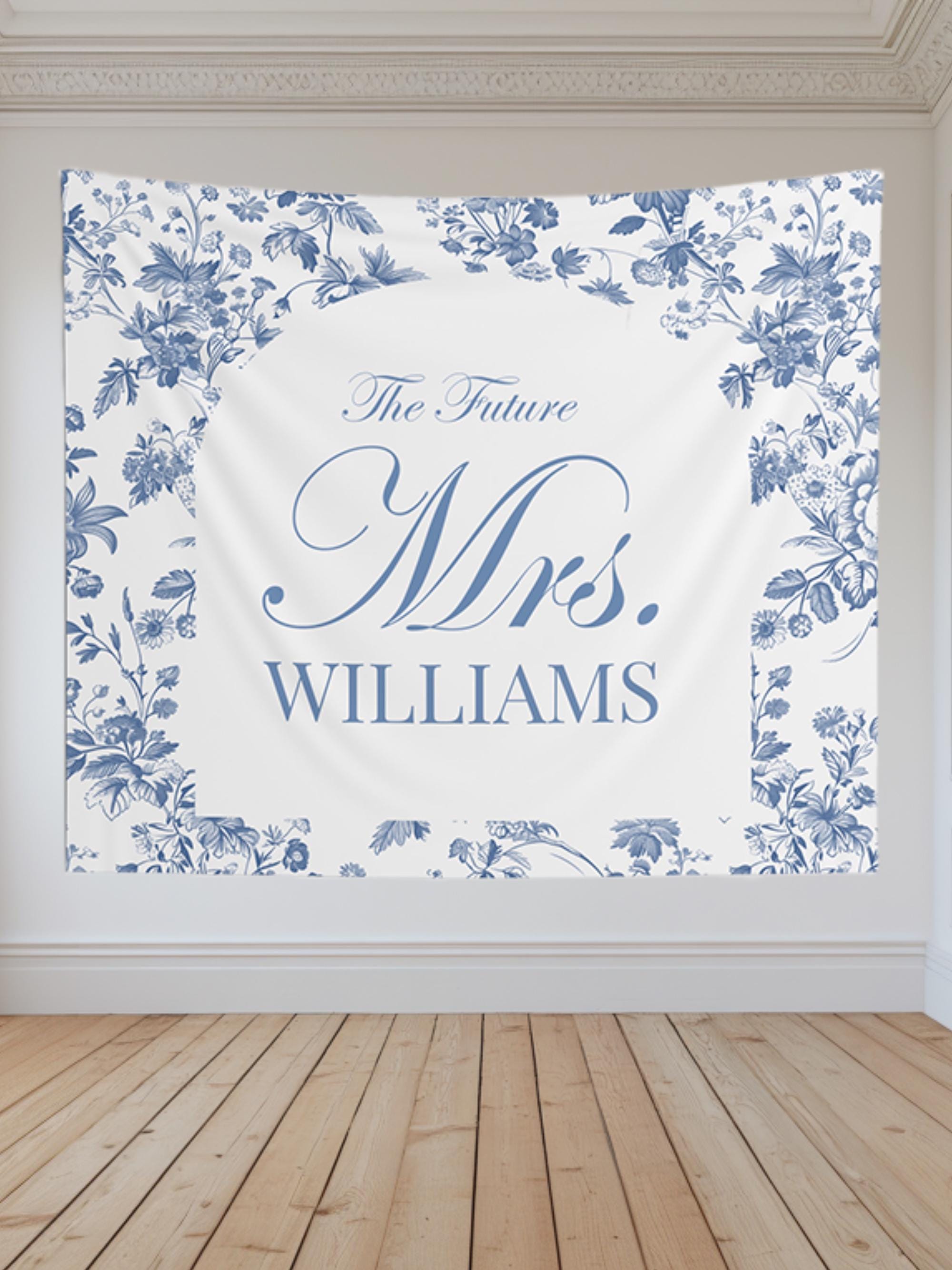 Custom Vintage Floral Bridal Shower Banner for Dusty Blue Themed ...