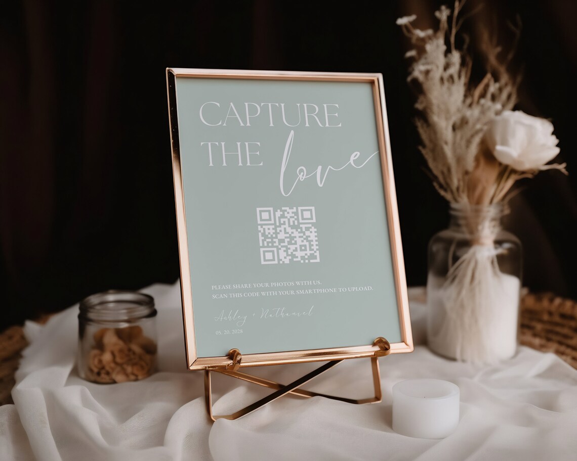 Wedding QR Code Sign Template Sage Green Photo Album Sharing QR Wedding ...