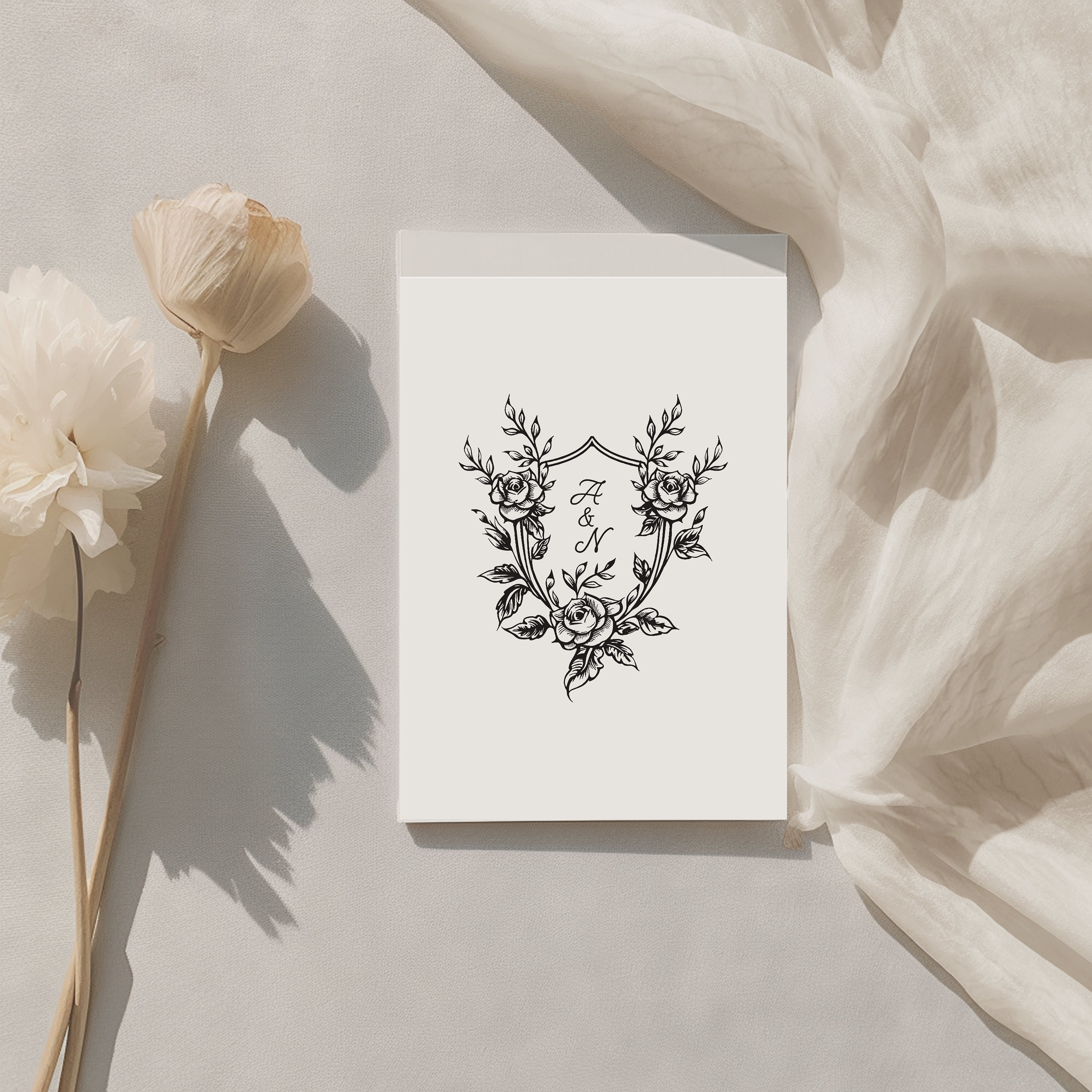 Elegant Wedding Floral Crest SVG for Monogram Wedding Invitations ...