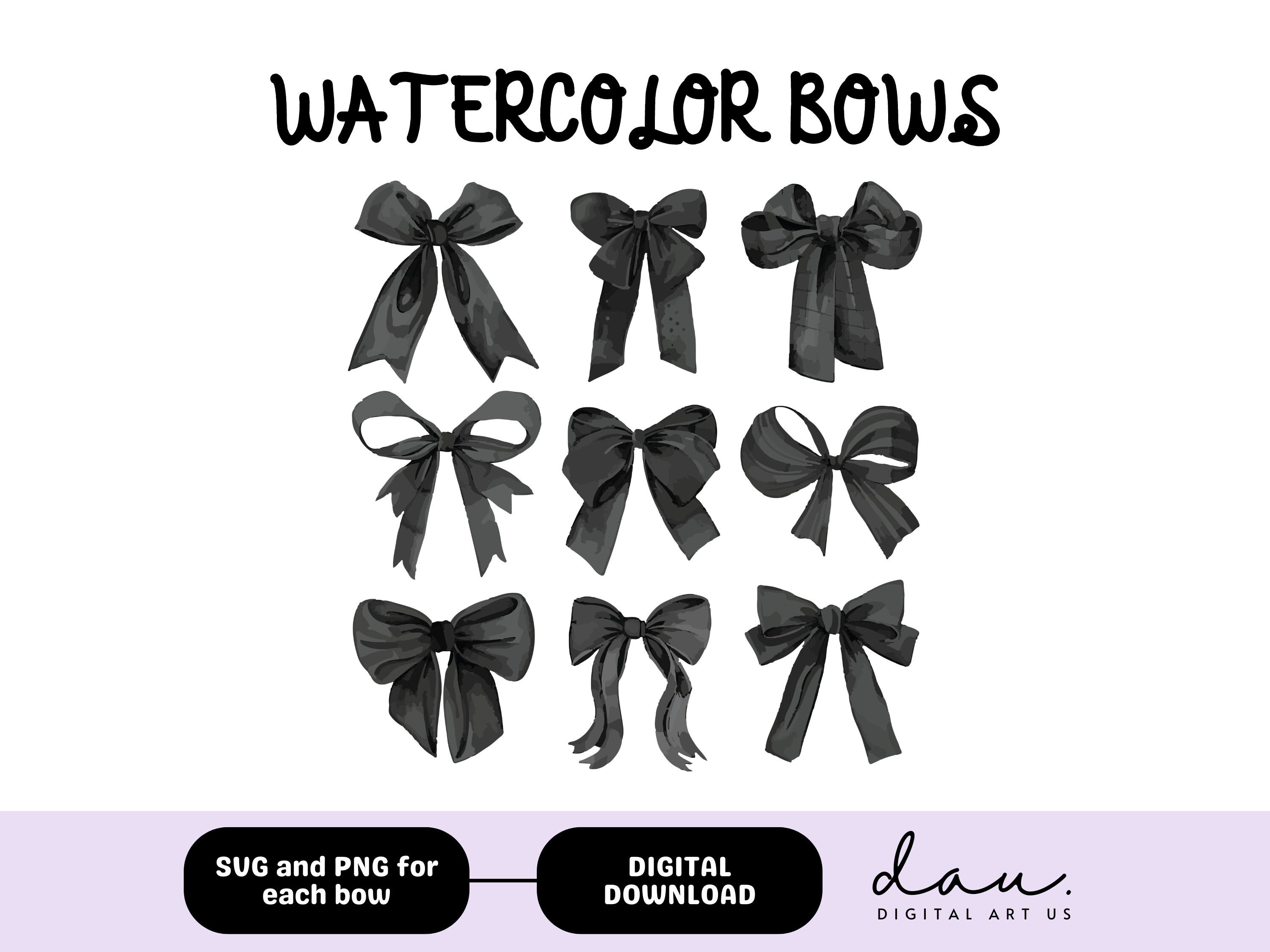 Black Coquette Ribbon Bow SVG Clipart Watercolor Ribbon Bow PNG ...