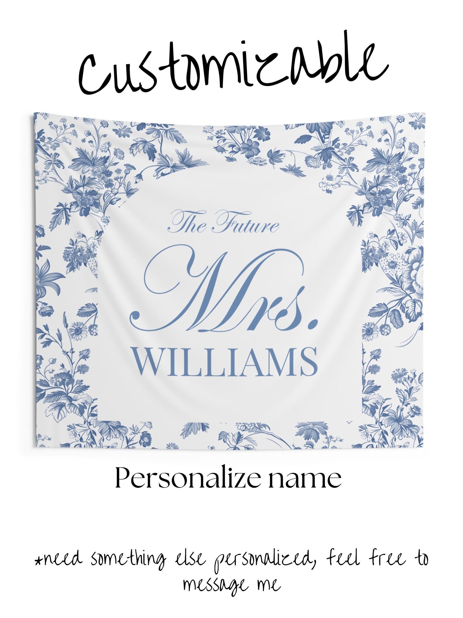 Custom Vintage Floral Bridal Shower Banner for Dusty Blue Themed ...