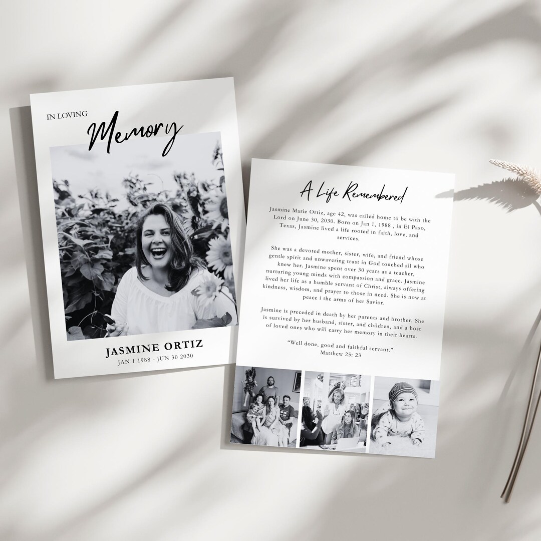 Editable Funeral Program Canva Template Simple Bifold Memorial Service ...