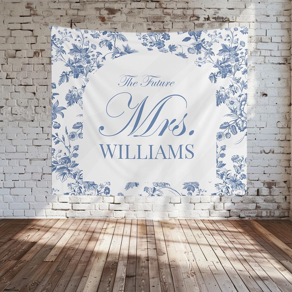 Custom Vintage Floral Bridal Shower Banner for Dusty Blue Themed ...