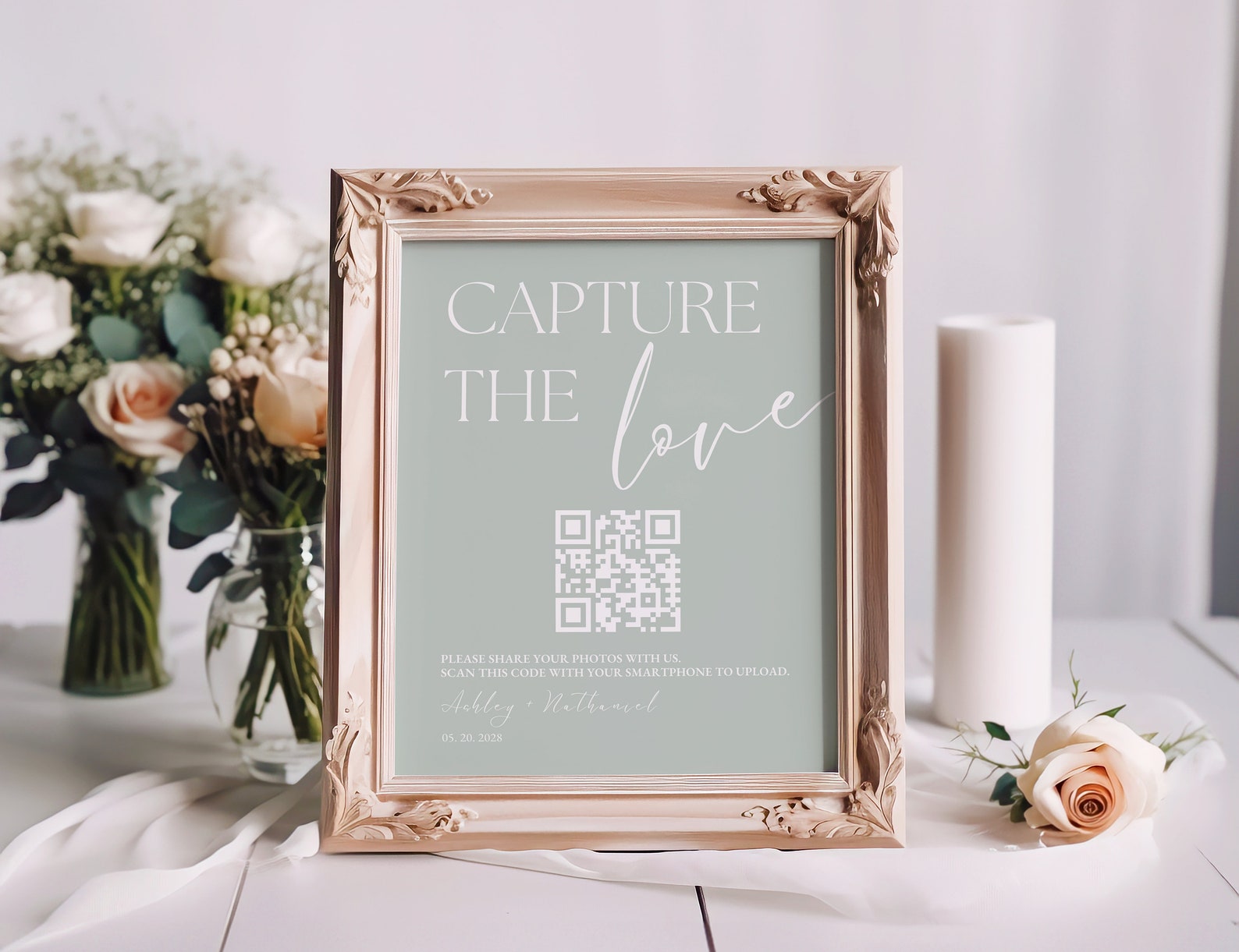 Wedding QR Code Sign Template Sage Green Photo Album Sharing QR Wedding ...
