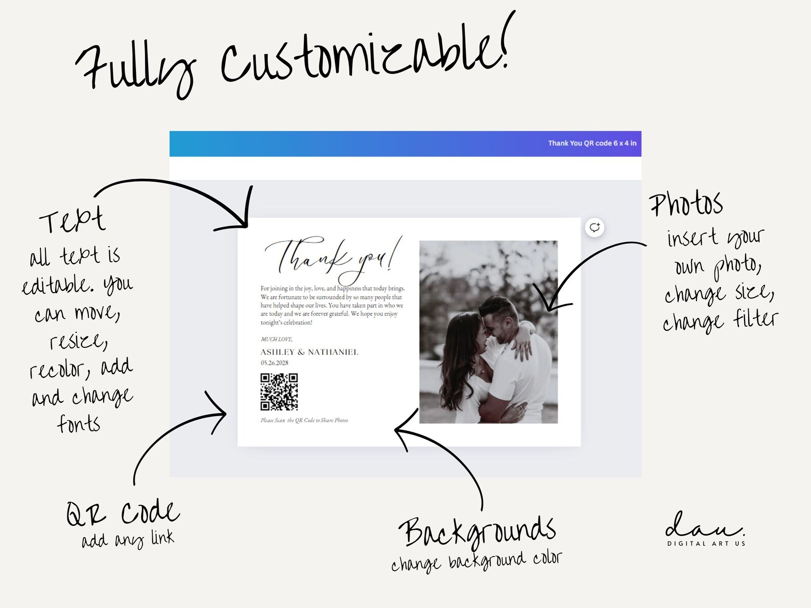 QR Code Card Wedding Photo Sign Template for Photo Sharing QR Code ...
