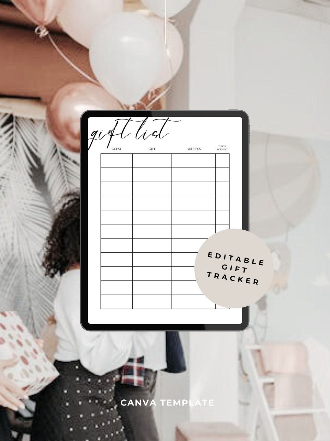 Printable Gift Tracker Template for Wedding Thank You Notes Editable ...