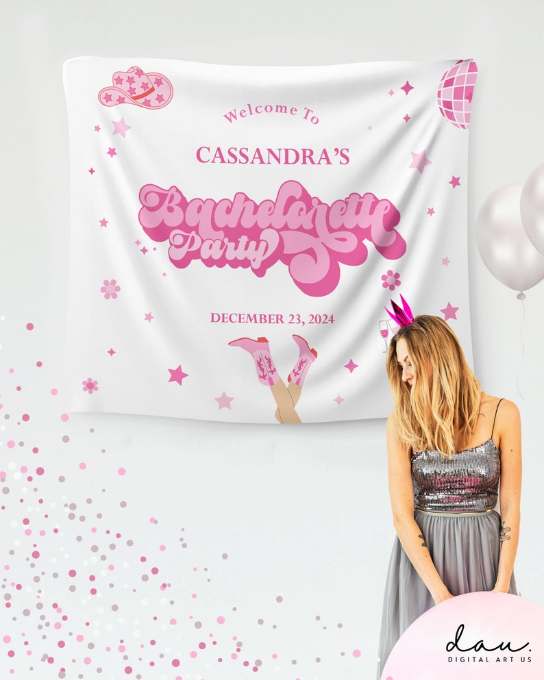 Custom Disco Cowgirl Bachelorette Retro Backdrop Bachelorette Party ...