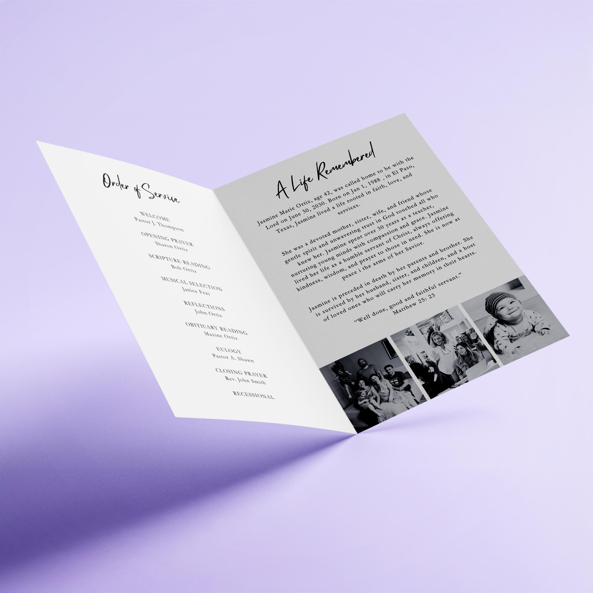 Editable Funeral Program Canva Template Simple Bifold Memorial Service ...