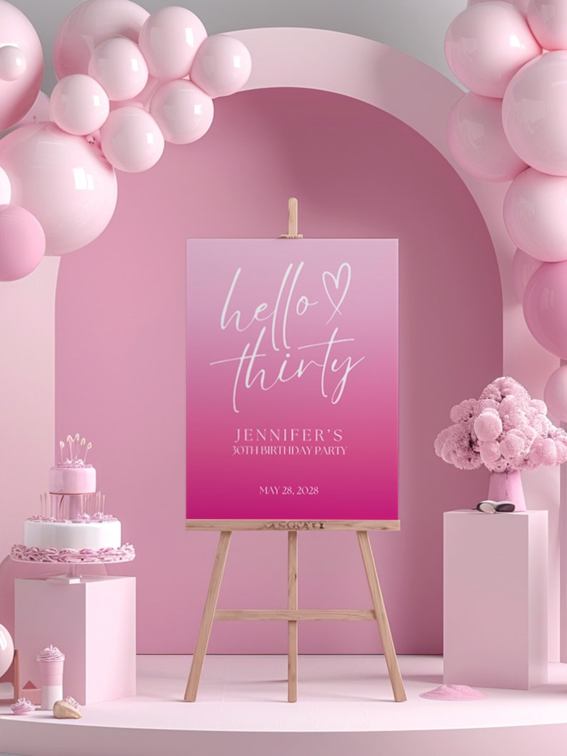 Modern Birthday Welcome Sign Template for Pink Birthday Decor Editable ...