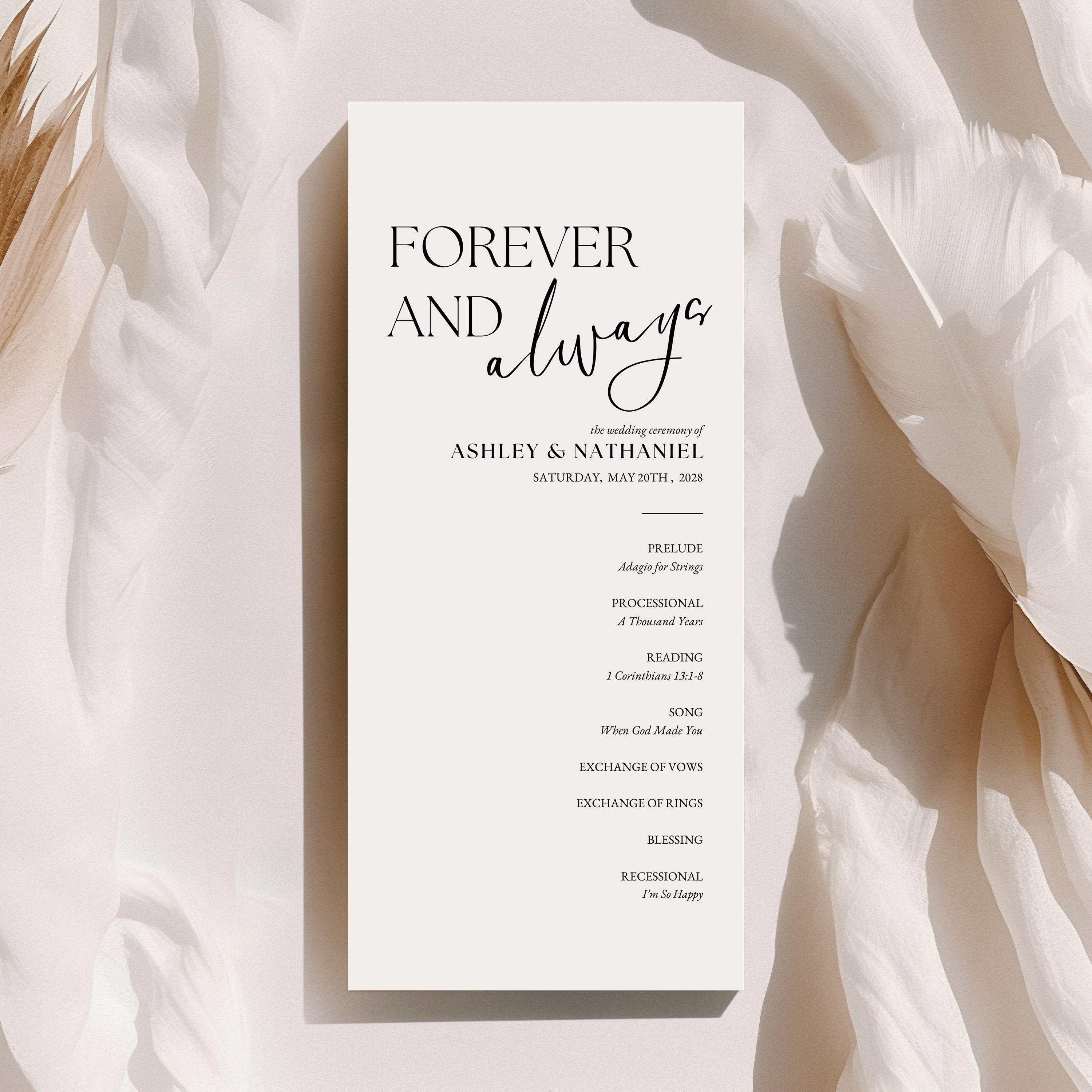 Modern Wedding Program Template Minimal and Elegant Wedding Ceremony ...