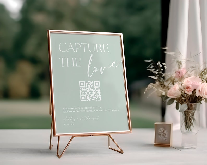 Wedding QR Code Sign Template Sage Green Photo Album Sharing QR Wedding ...