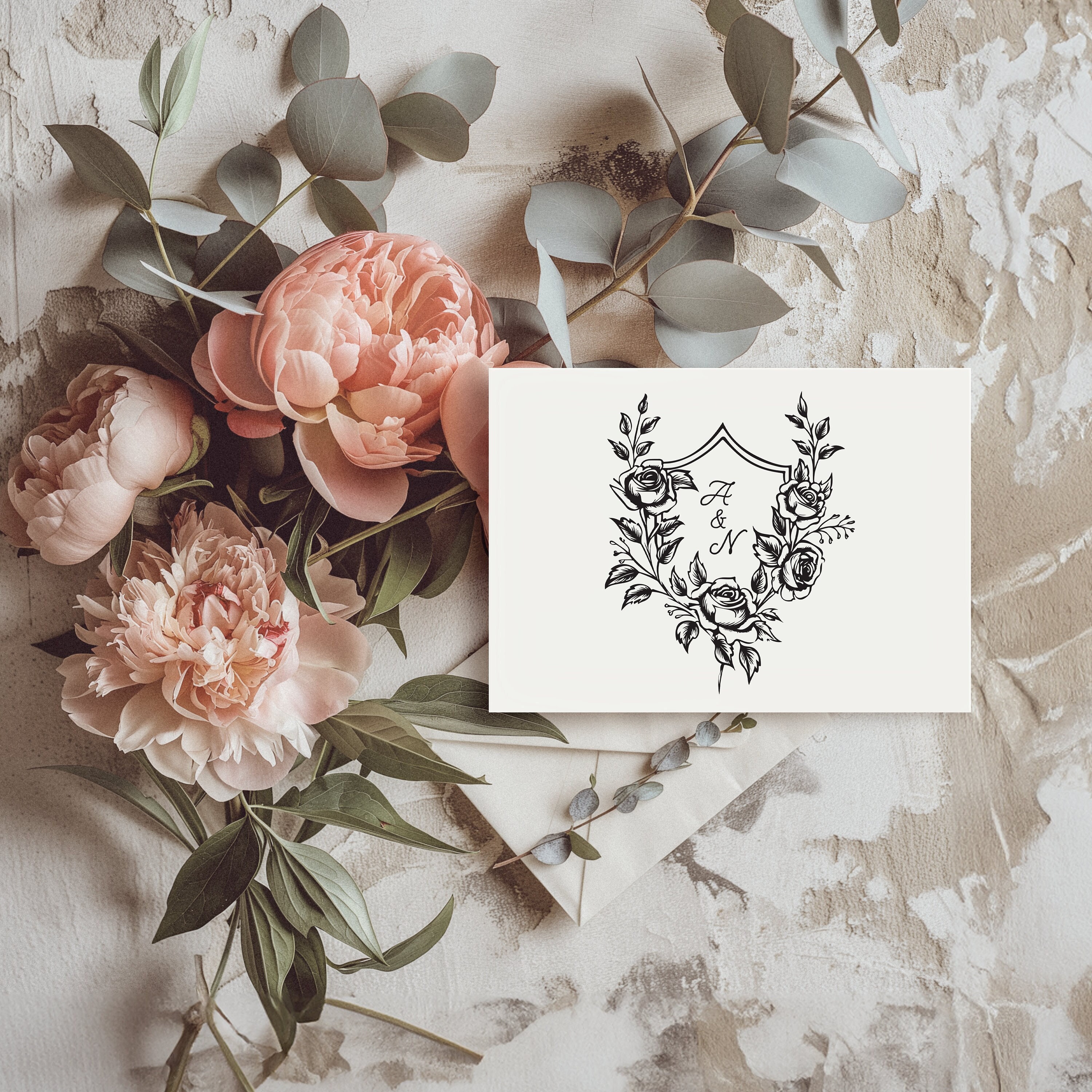 Elegant Wedding Floral Crest SVG for Monogram Wedding Invitations ...