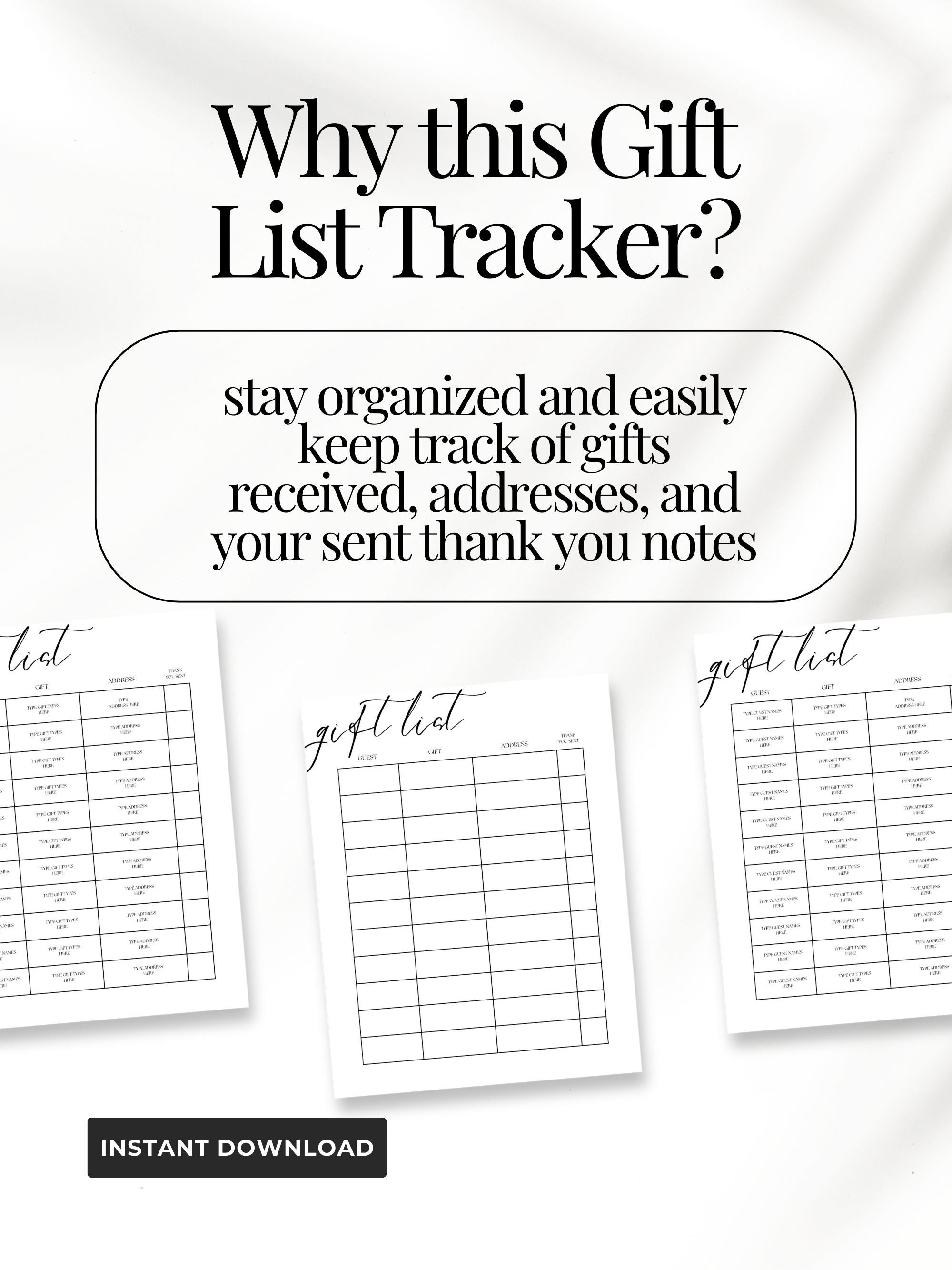 Printable Gift Tracker Template for Wedding Thank You Notes Editable ...