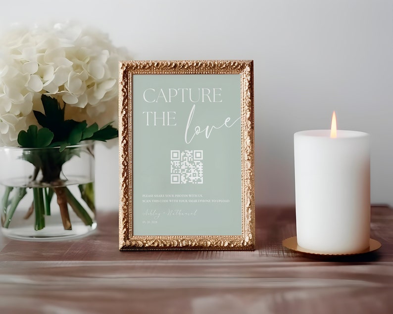 Wedding QR Code Sign Template Sage Green Photo Album Sharing QR Wedding ...